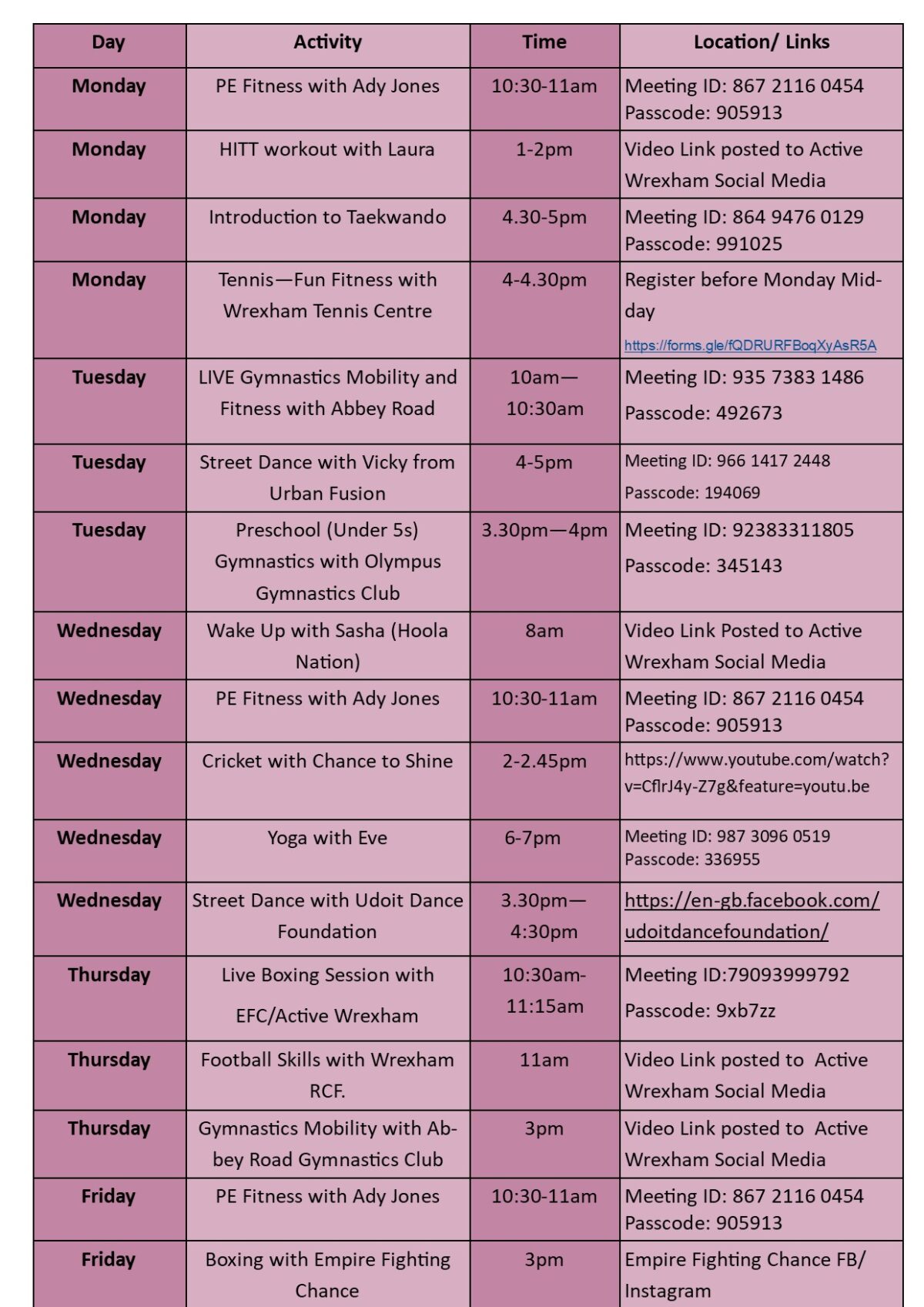 Half Term Activities Ysgol Bodhyfryd